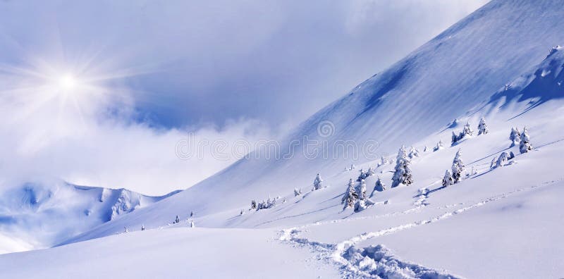 Panorama of the Snowy Mountain. Stock Image - Image of environment ...
