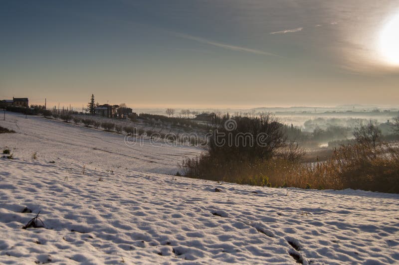 Panorama from a Soft, Snow-capped Hill Stock Photo - Image of ...