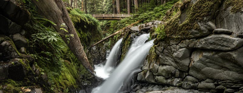 Panorama of Sol Duc Falls Shooting Back Toward the Bridge Stock Image ...