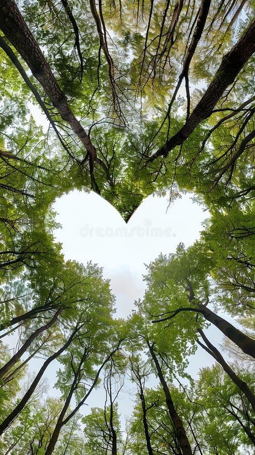 A Panorama Spring Forest Trees in the Center of the Hart Shape Stock ...