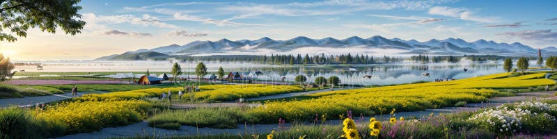 Panorama of Spring Wetland. AI Generated Stock Illustration ...
