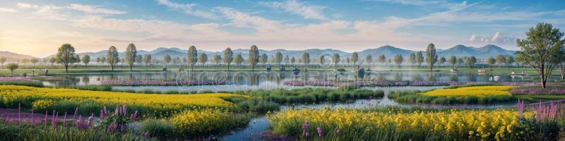 Panorama of Spring Wetland. AI Generated Stock Illustration ...