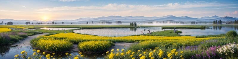 Panorama of Spring Wetland. AI Generated Stock Illustration ...