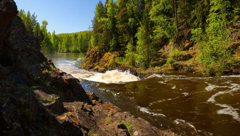 Panorama of the Stormy River with Rapids Stock Photo - Image of fast ...