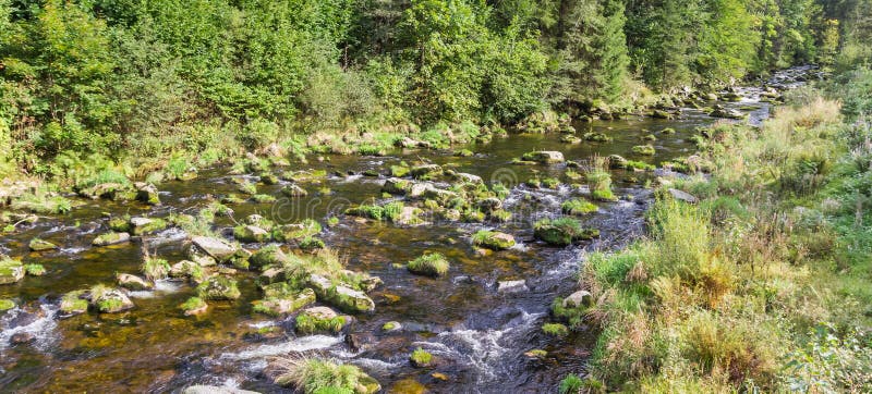 Panorama of a Stream Flowing through the Sumava Mountains in Bohemia ...