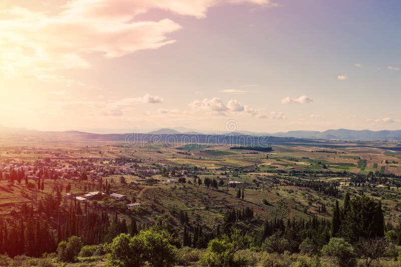 Panorama of the Suburbs of the Greek City of Athens at Sunset Stock ...