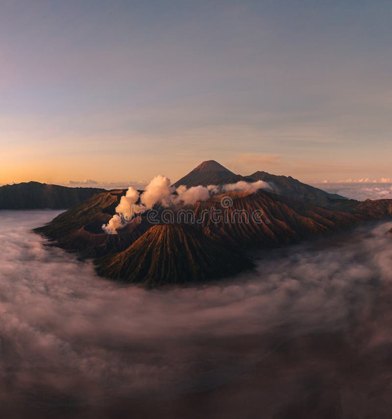 Panorama of Sunrise at Volcano Bromo, Java Island, Indonesia. Panoramic ...