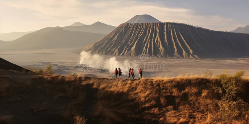 Panorama of Sunrise at Volcano Bromo, Java Island, Indonesia. Panoramic ...