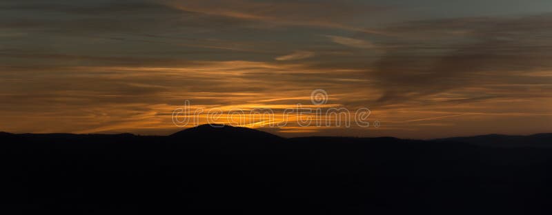 Panorama Sunset Over the Mountains To the Overcast Sky Stock Image ...