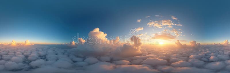 Panorama of Sunset Sky with Golden Cumulus Clouds, Seamless Hdr 360 in ...