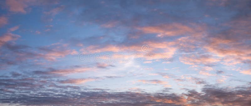 Panorama Sunset Sky with Soft Pink and Grey Clouds Stock Photo - Image ...
