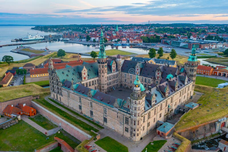 Panorama Sunset View of the Kronborg Castle at Helsingor, Denmar ...