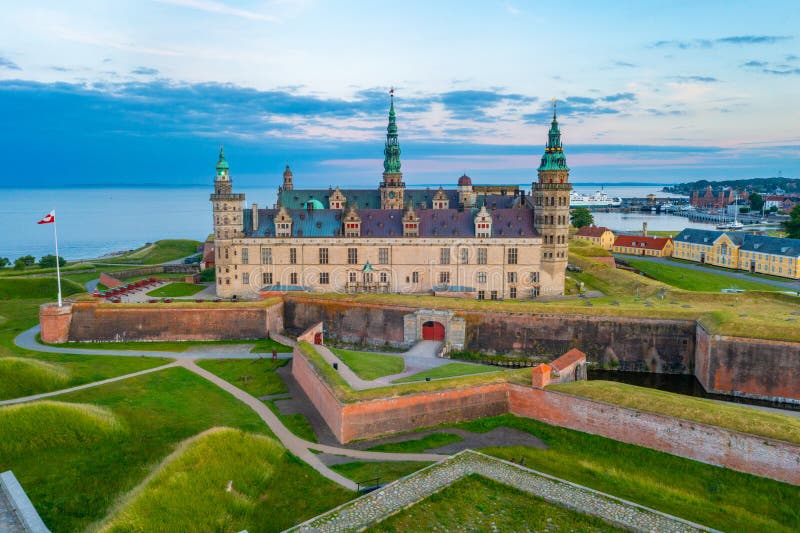 Panorama Sunset View of the Kronborg Castle at Helsingor, Denmar ...