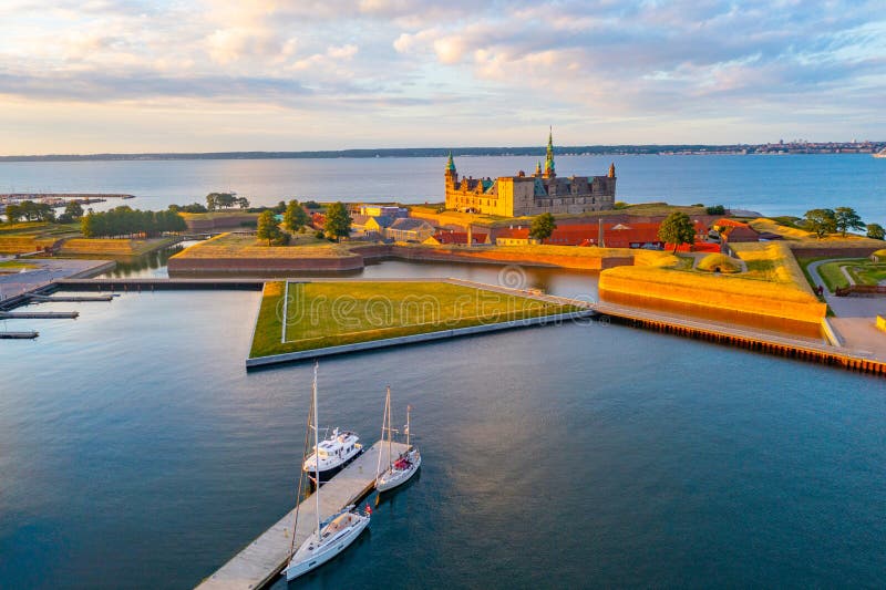 Panorama Sunset View of the Kronborg Castle at Helsingor, Denmar ...