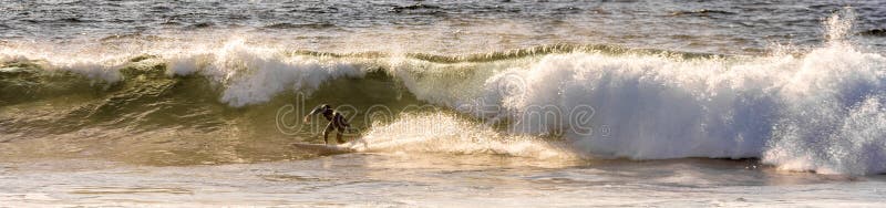 Panorama of a Surfer Who Skillfully Rides a Wild Wave Stock Image ...