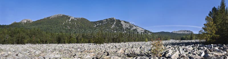 Panorama Taganay. the Big Stone River Stock Photo - Image of wood ...