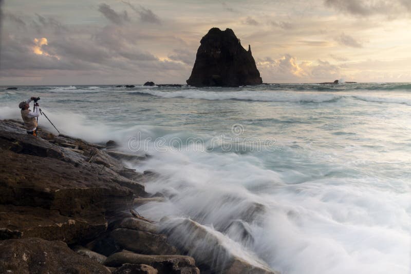 Panorama at Tanjung Papuma Beach, Jember District Stock Photo - Image ...