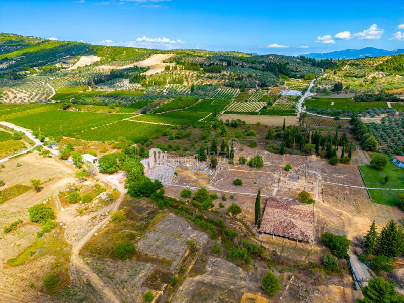 Panorama of Temple of Zeus at Ancient Nemea Complex in Greece Stock ...