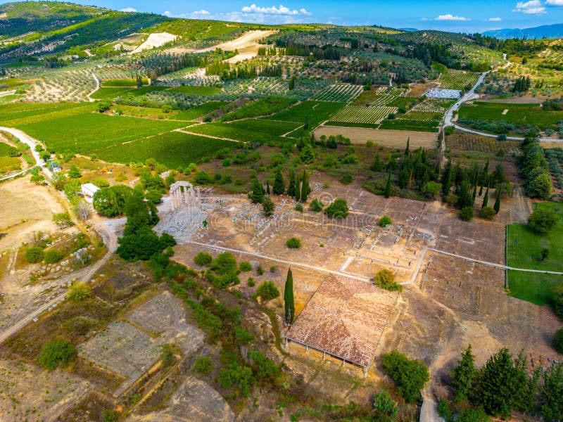 Panorama of Temple of Zeus at Ancient Nemea Complex in Greece Stock ...