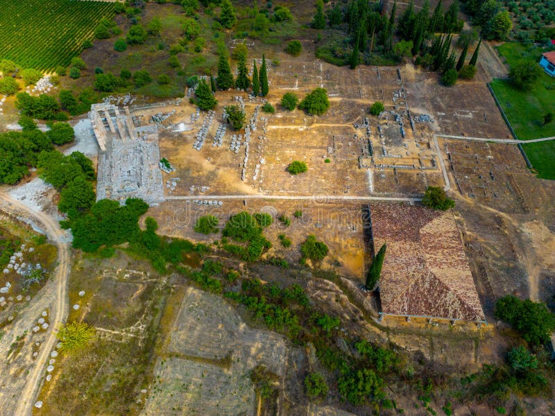 Panorama of Temple of Zeus at Ancient Nemea Complex in Greece Stock ...