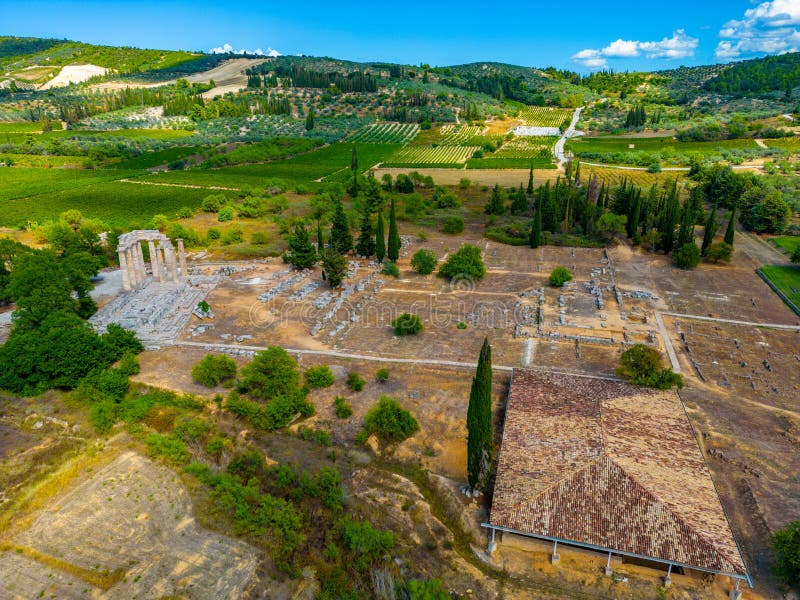 Panorama of Temple of Zeus at Ancient Nemea Complex in Greece Stock ...