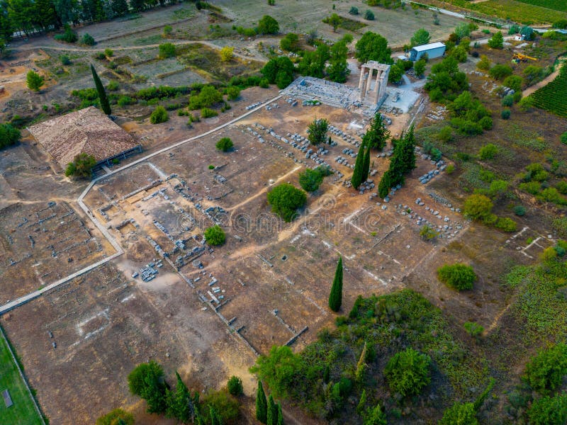 Panorama of Temple of Zeus at Ancient Nemea Complex in Greece Stock ...