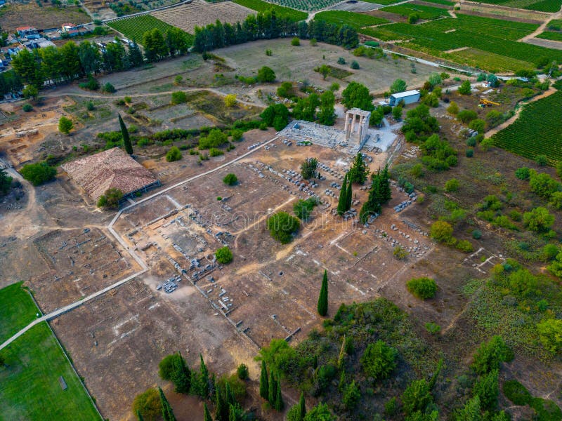 Panorama of Temple of Zeus at Ancient Nemea Complex in Greece Stock ...