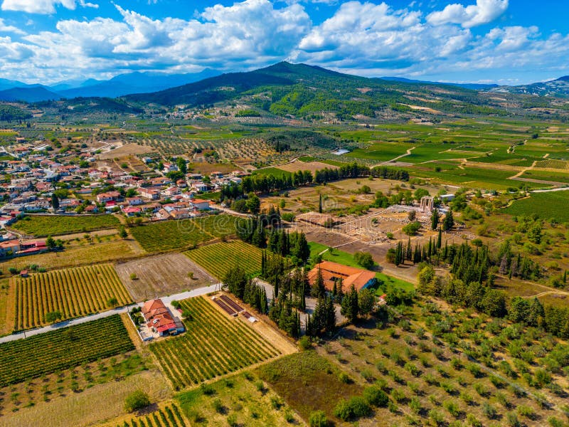 Panorama of Temple of Zeus at Ancient Nemea Complex in Greece Stock ...