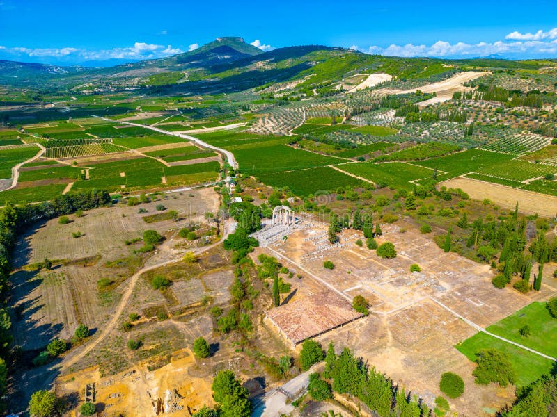 Panorama of Temple of Zeus at Ancient Nemea Complex in Greece Stock ...