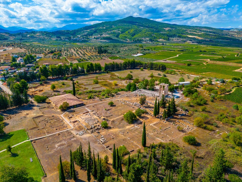 Panorama of Temple of Zeus at Ancient Nemea Complex in Greece Stock ...