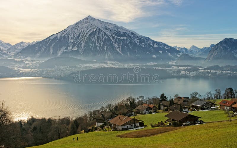 Panorama in Thun in winter stock image. Image of swiss - 171200833