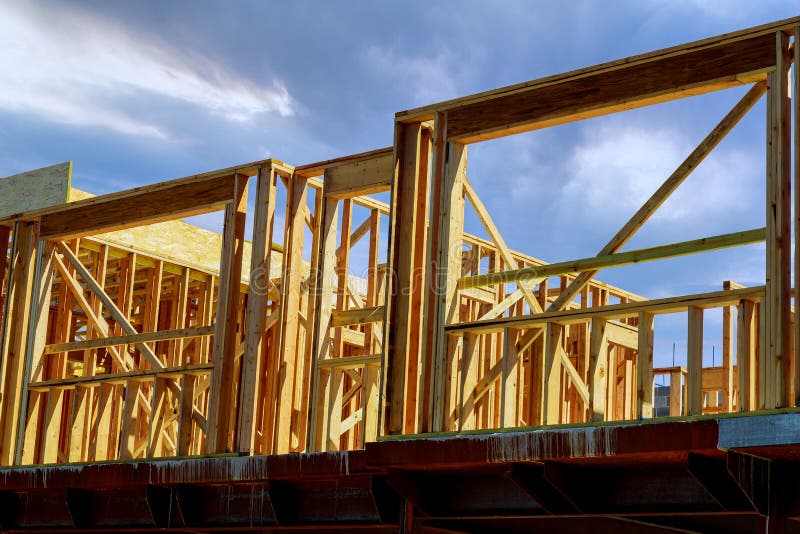 Panorama Top View of Stick Built Home Under Construction with Timber ...