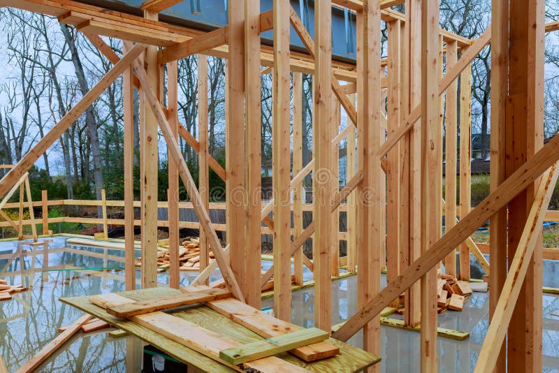 Panorama Top View of Stick Built Home Under Construction with Timber ...