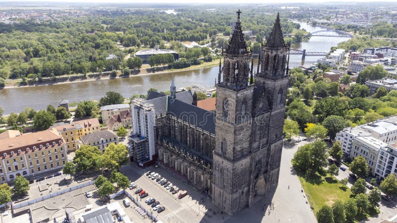 Panorama of the Town Magdeburg in Saxony-anhalt with the Cathedral ...