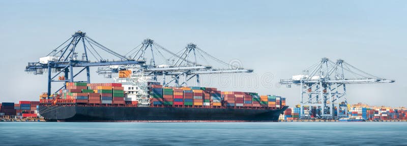 Panorama of Transport Container Cargo Freight Ship Loading and ...