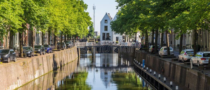 Panorama of a Tree Lined Canal in Gouda Editorial Stock Image - Image ...
