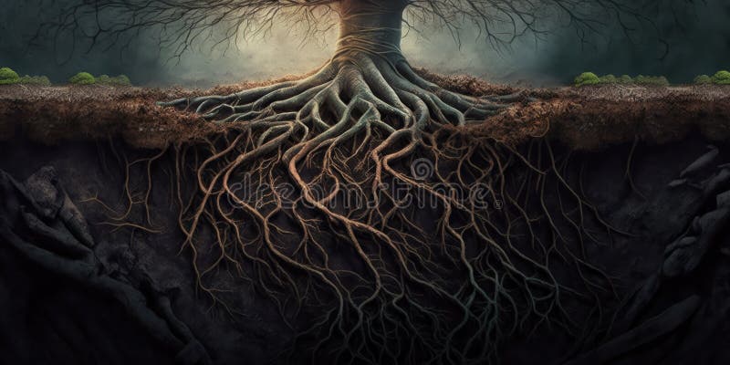 Panorama of Tree Roots System Extending Underground, Soil Cross Section ...
