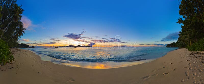 Panorama of Tropical Beach at Sunset Stock Photo - Image of lagoon ...