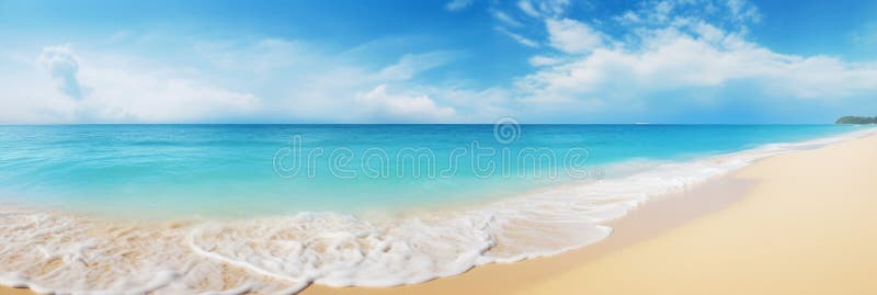 Panorama Tropical Sea and Sandy Beach with Blue Sky Banner. Generative ...