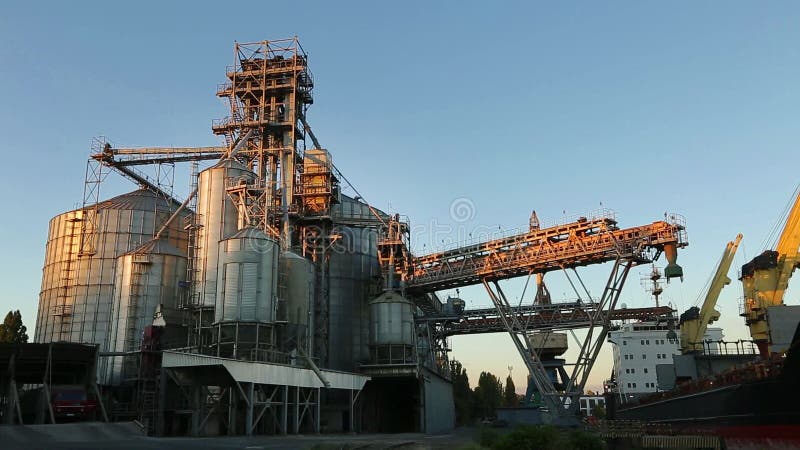 Panorama of Unloading Grain Trucks at Elevator on Elevating Hydraulic ...