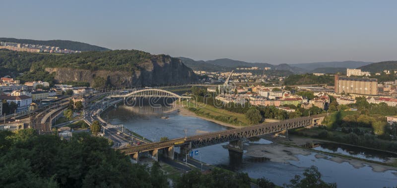 Usti Nad Labem City from Railway Bridge in Night Editorial Photography ...