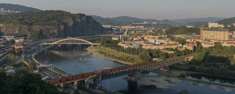 Usti Nad Labem City from Railway Bridge in Night Editorial Photography ...