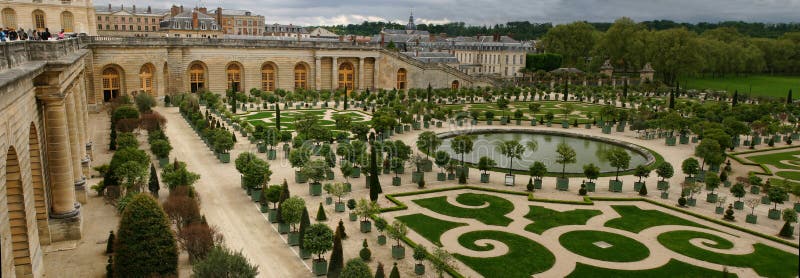 Panorama of Versailles Orange Garden Stock Image - Image of arranged ...