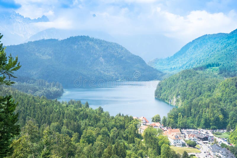 Panorama View of Alpsee, Germany Stock Photo - Image of nature, tower ...