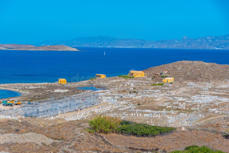 Panorama View of Ancient Ruins at Delos Island in Greece Stock Photo ...