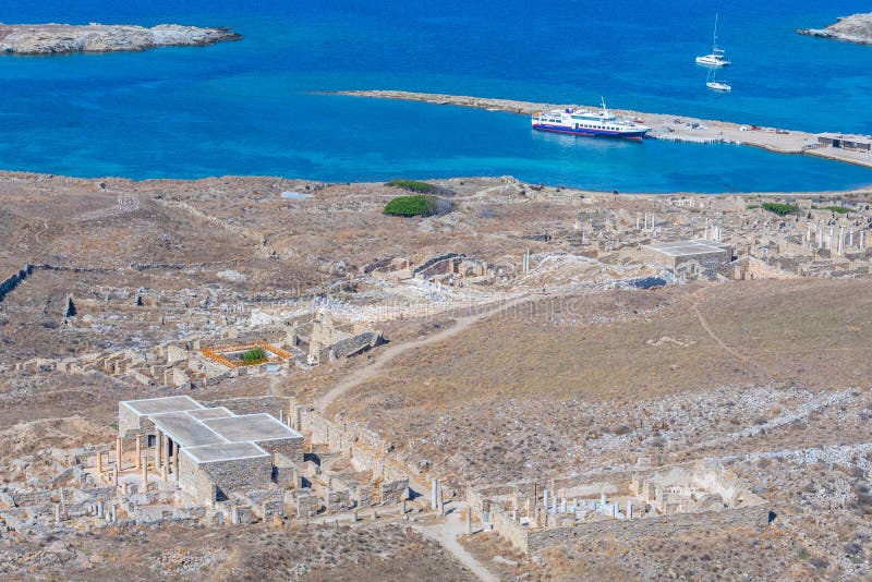 Panorama View of Ancient Ruins at Delos Island in Greece Stock Image ...