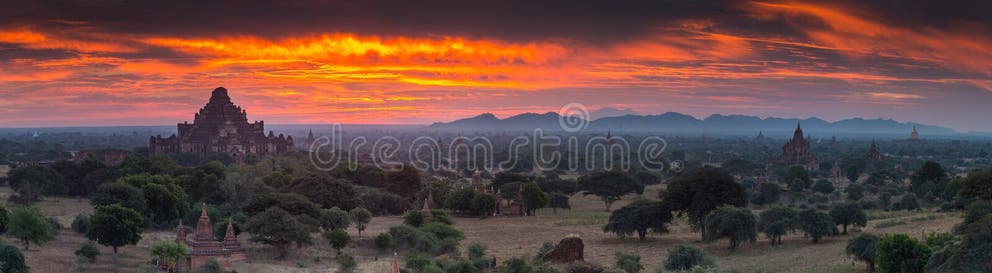 Panorama View of Bagan Temples, Myanmar Stock Image - Image of bagan ...