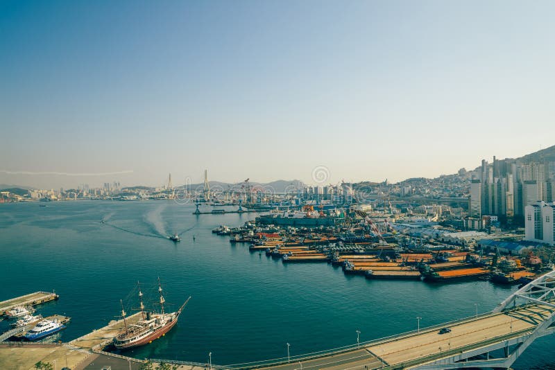 Panorama View of Busan Harbor in Busan, Korea Stock Photo - Image of ...
