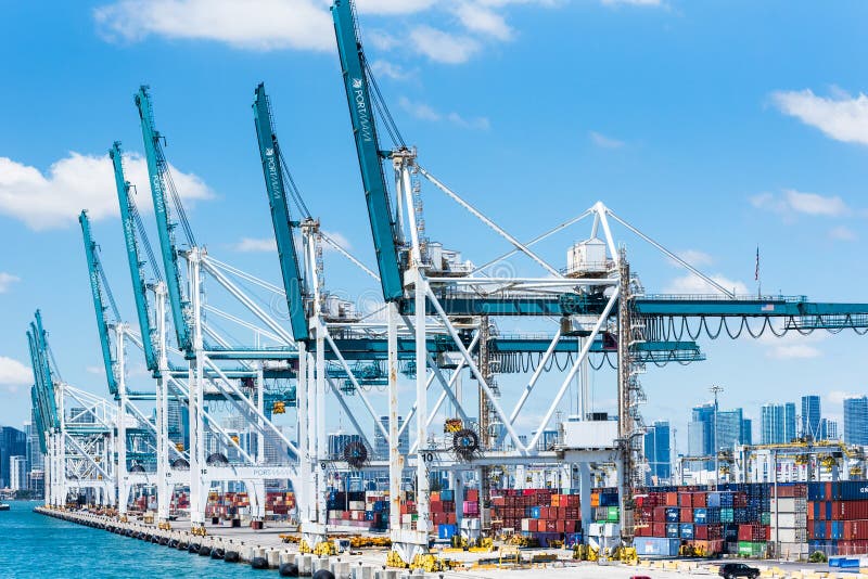 Panorama View on the Cargo Container Terminal in Miami. Editorial Stock ...