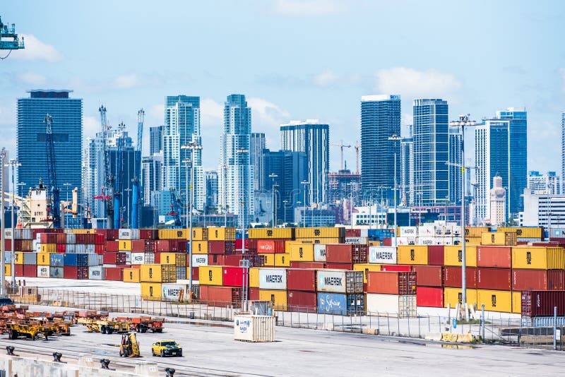 Panorama View on the Cargo Container Terminal in Miami. Editorial Photo ...